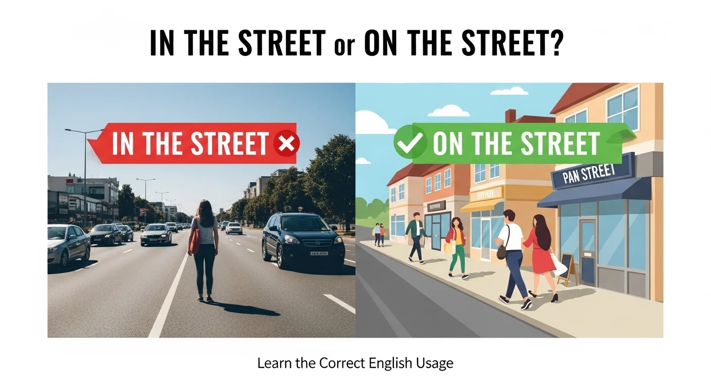 In the Street or On the Street Meaning, Differences, and Examples